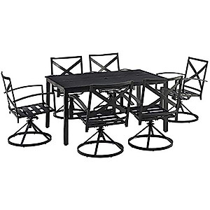 Crosley Furniture Kaplan 7-Piece Outdoor Dining Set for 6, Patio Table and Chairs for Backyard, Deck, Oiled Bronze with Oatmeal Cushions