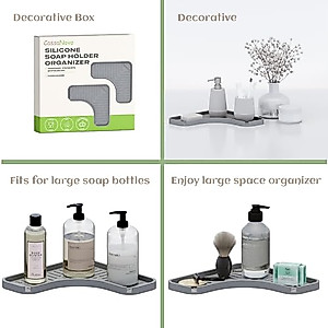 CassaNovo Silicone Soap Dishes Holder Sink/Shower Caddy - (Pack of 2) - Tray Organizer for Sink, Bathroom/Shower or Kitchen - Perfect for Dispenser,Scrubber,Bottle,Cup,Sponge on Sink or Counter (Gray)