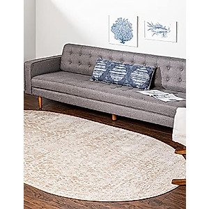Unique Loom Oxford Collection Area Rug - Magdelan (8' x 10' Oval, Beige/Ivory)