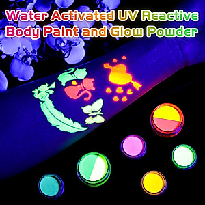Larger Glitter Tattoo Kit - Body Glitter Temporary Tattoos Kit with Water Activated UV Reactive Body Paint & Glow Powder & Stencils & Glue, Gifts for Girls Birthday Party Festival Halloween Christmas