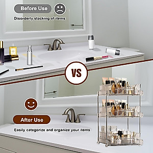 KELLODY 3 Tier Bathroom Storage Organizer with Dividers, Clear Under Sink Organizers and Storage Multi-Purpose Pull Out Cabinet Organizer for Bathroom Kitchen, Vanity Makeup Organizer