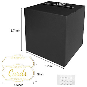 QIKSION Black Card Box for Party, Black Gift Card Box Holder Money Box for Weddings, Graduation, Birthdays, Baby Showers, Retirements, Open Houses, Anniversaries