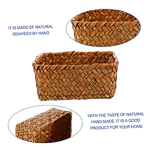 Holibanna Retro Decor 2 Pcs Woven Storage Box Manual Rattan Basket Seaweed Wicker Storage Basket