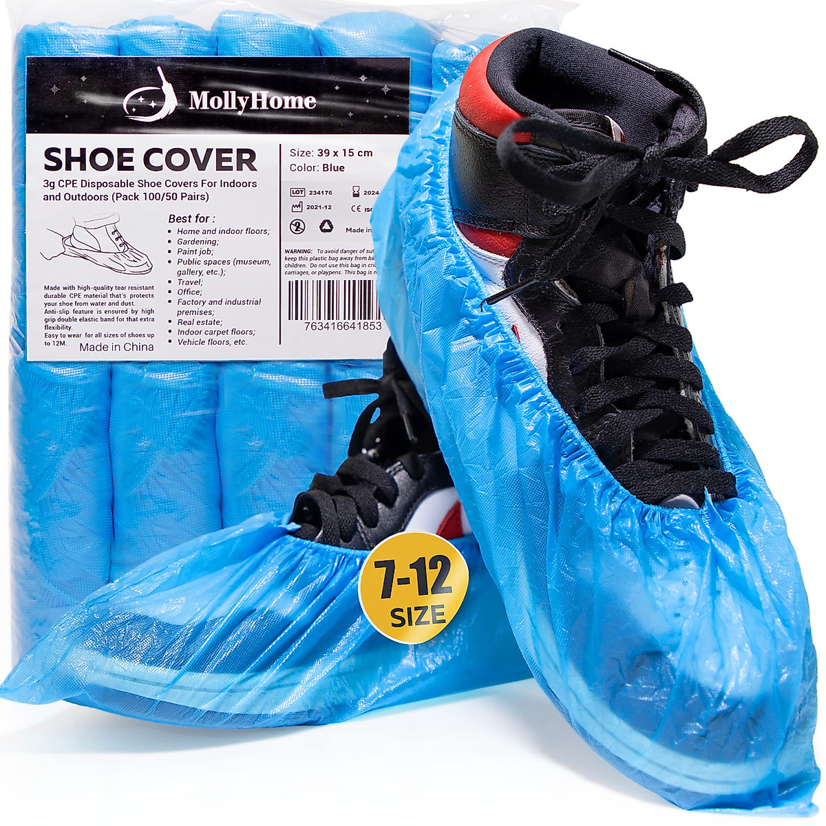 Shoe Covers Disposable Non-slip - MollyHome Booties for Shoes Covers, Shoe Covers for Indoors Pack 100(50 Pairs) Large Size Up to US Men's 11 & US Women's 13, Waterproof, Recyclable
