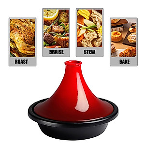 Xgxoz Cast Iron Tagine Pot for Cooking, Enameled Cast Iron Cooking Pot High-Quality Cookware with Enameled Cast Iron Base And Ceramic Cone-Shaped Lid