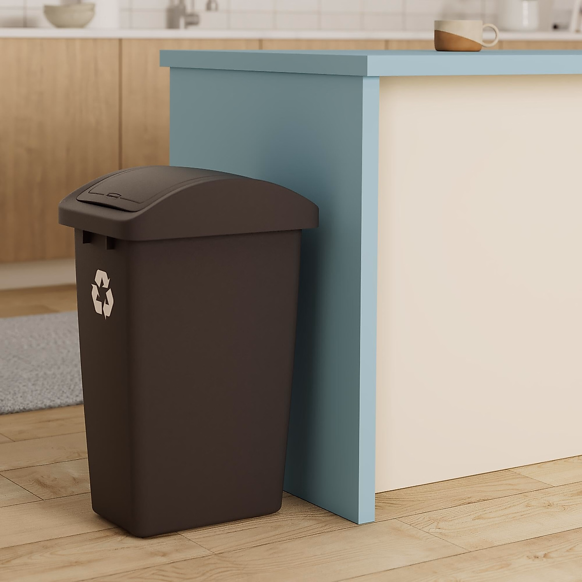 Rubbermaid Swing-Top Lid Recycling Bin for Home, Kitchen, and Bathroom, 12.5 Gallon Recycling Can, Gray