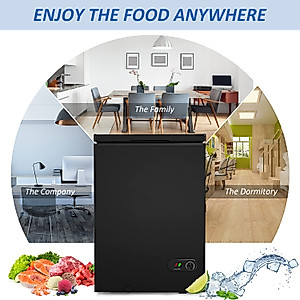 WATOOR 3.5 Cu.ft Chest Freezer Small Deep Freezer Mini Outdoor Chest Freezers Upright with 2 Removable Baskets 7 Temperature Settings Black…