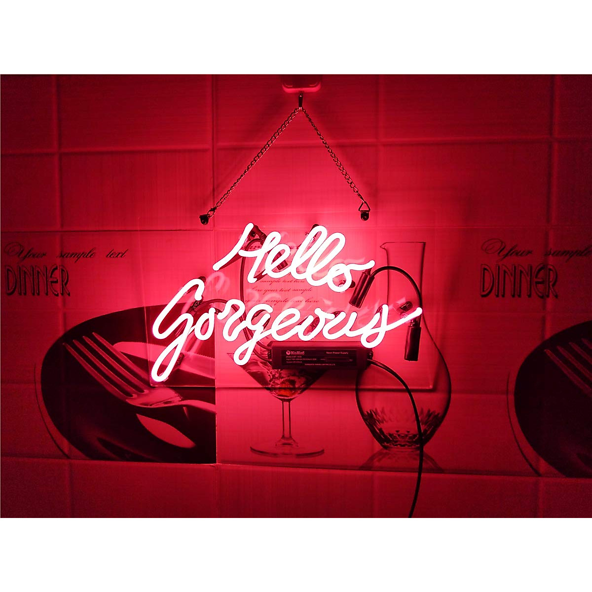 Hello Gorgeous Neon Lights Signs Neon Sign Art Decorative Wall Light Dector for Kids Room, Beer Bar, Wedding, Party,Holiday Real Glass Pure Hand Curved 14x8.5 Inches