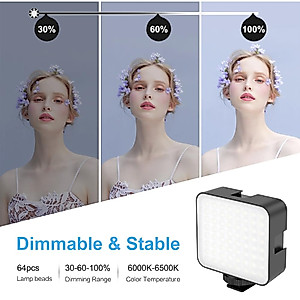 LED Video Light with 3 Cold Shoe, PULUZ on Camera Video Light LED 49 3W Dimmable Video Splicing Fill Light with 1/4" Thread for Canon for Nikon for Sony and Other DSLR Cameras