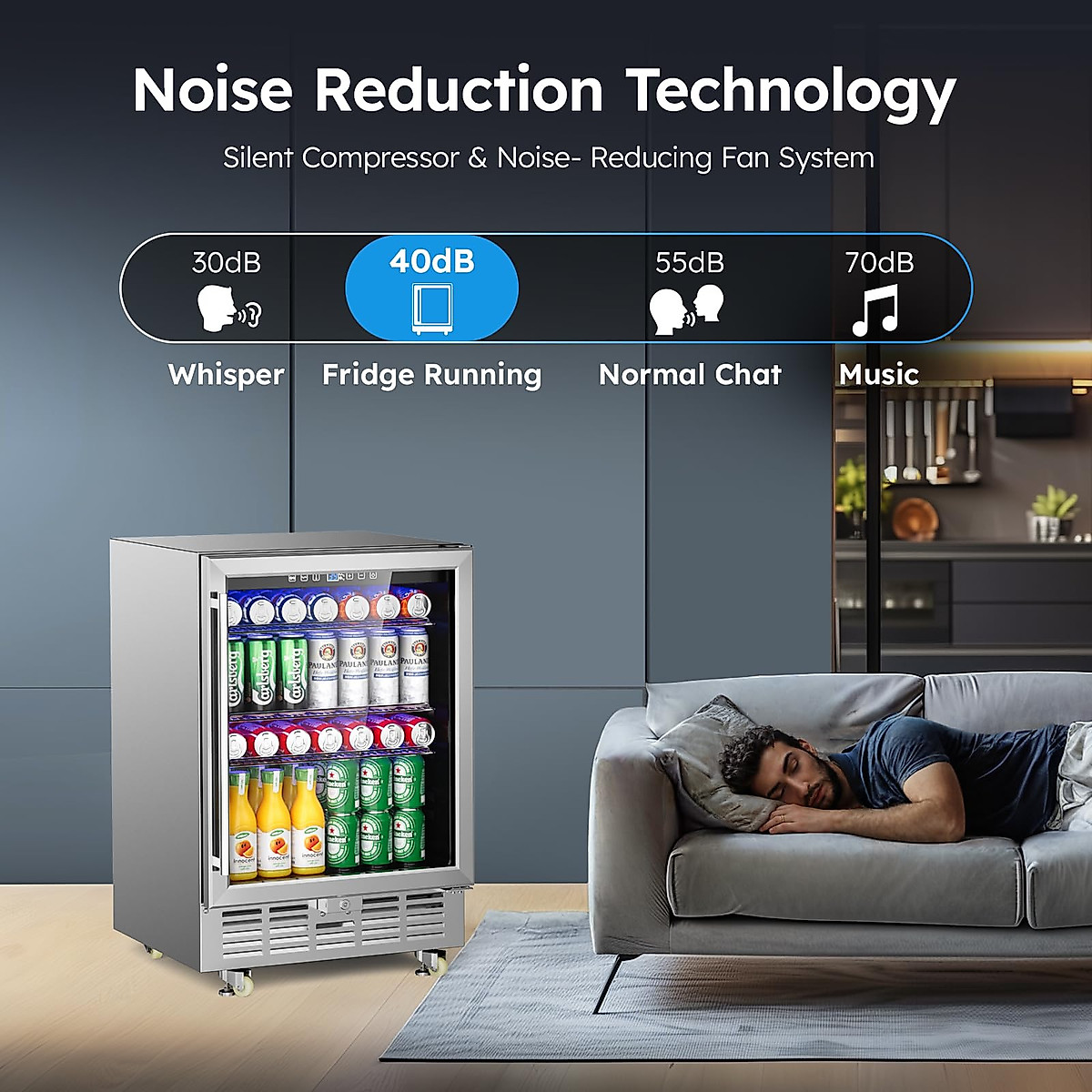 Outdoor Refrigerator, Stainless Outdoor Fridge for Outdoor Kitchen and Patio, Built-in/Freestanding 24 Inch Undercounter Refrigerators with Wheels, 190 Cans Outdoor Beverage Refrigerator Lockable