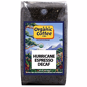 Organic Coffee Co. DECAF Hurricane Espresso Whole Bean Coffee 2LB (32 Ounce) Medium Dark Roast Natural Water Processed Decaffeinated USDA Organic