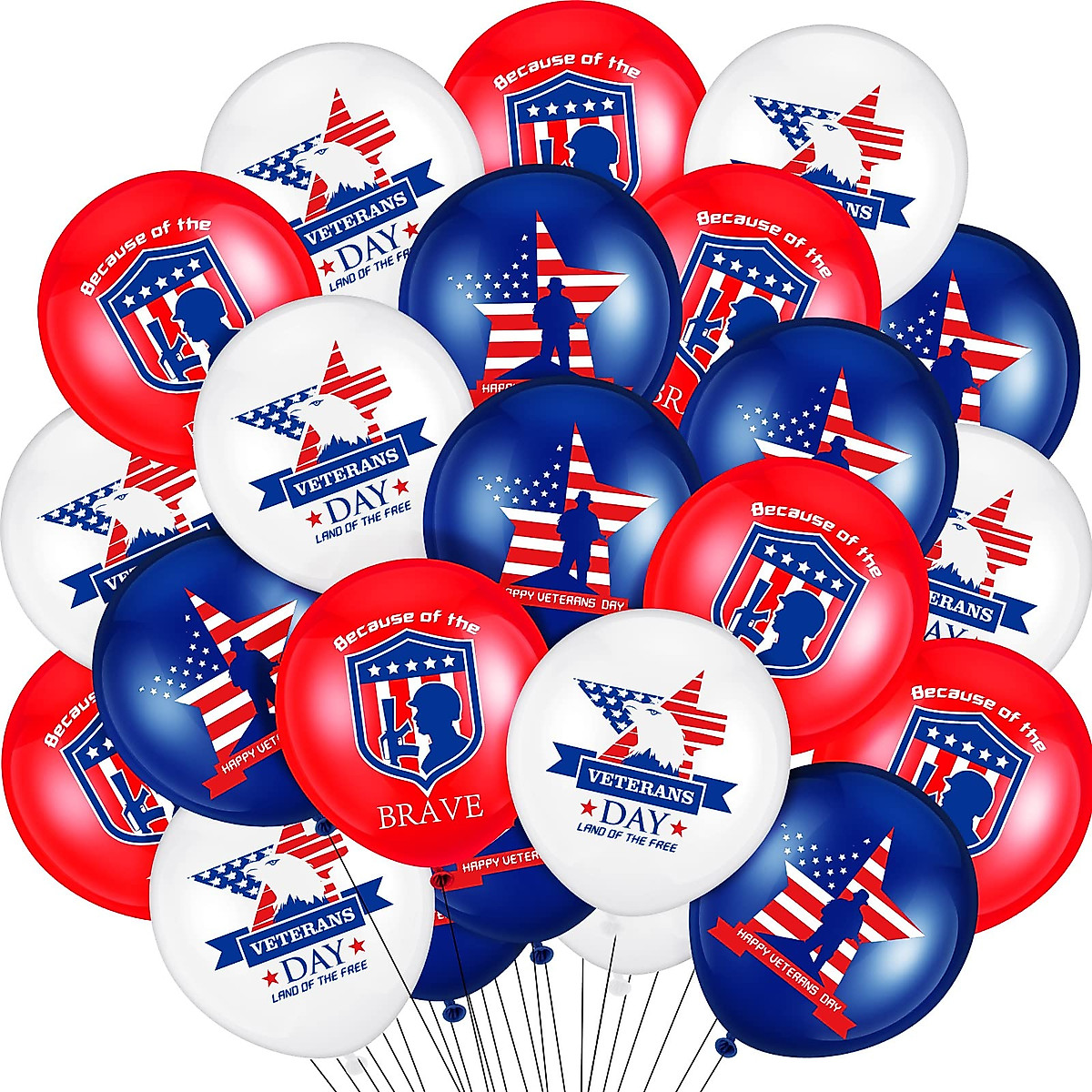 60 Pieces Veterans Balloons White Red and Blue Balloon Latex Happy Day Printed American Flag Thank You Party Supplies Favor for Memorial USA Patriotic Party, Blue,white,red