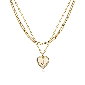 Gold Heart Necklace for Women Layered Initial Pendant Necklace Paperclip Gold Chain Aesthetic Jewelry Personalized 14k Gold Plated Necklaces