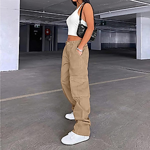 Womens Baggy Cargo Pants y2k Jeans Parachute Pants Teen Girls Wide Leg Trousers Trendy Clothes Hiking Pants Khaki
