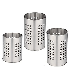 Jninexiu Stainless Steel Kitchen Utensil Holder, Kitchen Utensil Drying Cylinder with Drain Holes，Cookware Cutlery Holder for Kitchen/Home/Office