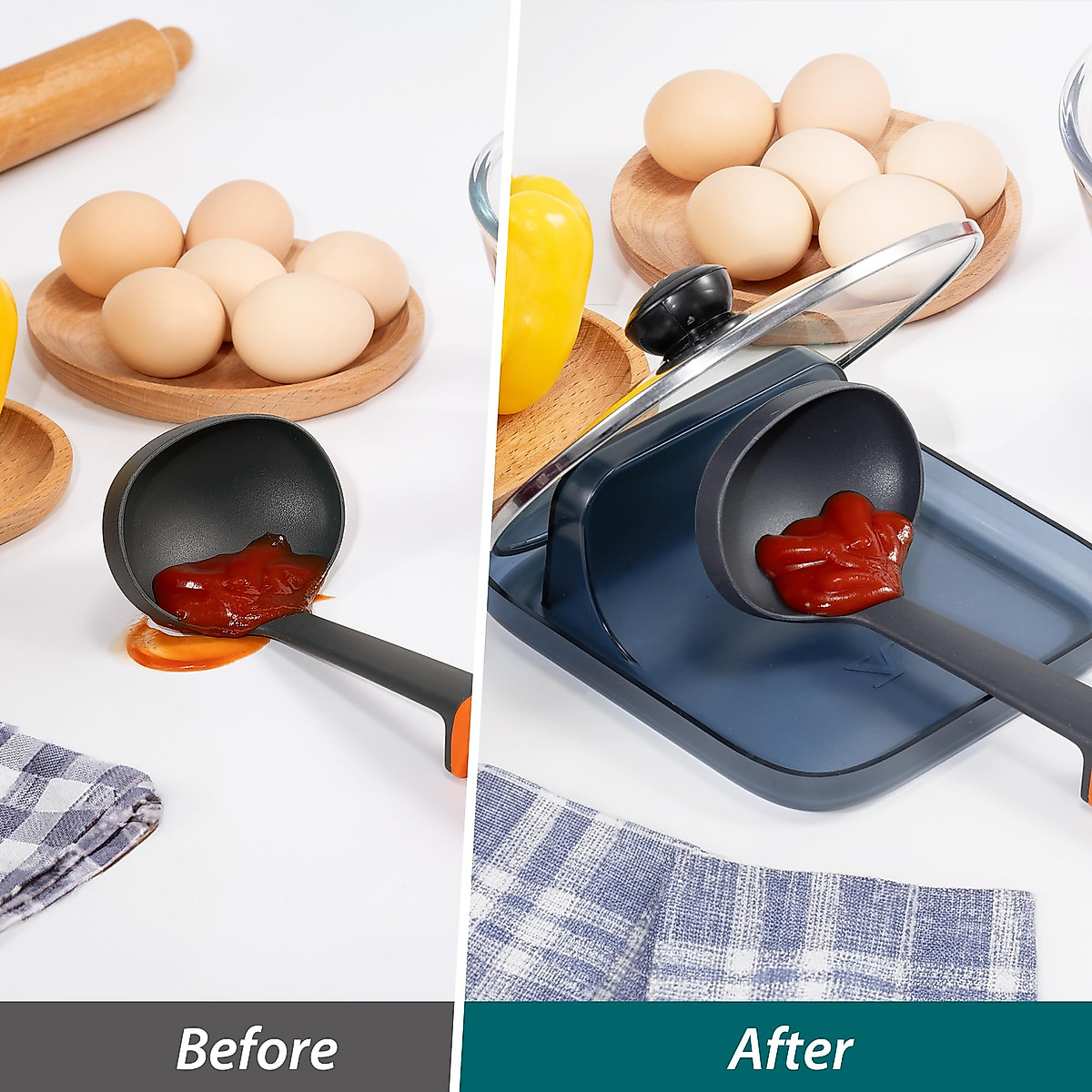 Li&Zhao Kitchen Utensil Rest, Stylish Spoon Rest with Lid Holder for Stove Top, Spoon Rest for Kitchen Counter with Nonslip Pads, Kitchen Gadgets & Kitchen Utensils Holder