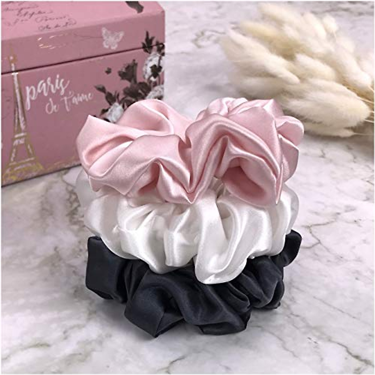 Celestial Silk Mulberry Silk Scrunchies for Hair (Large, Charcoal, Pink, Ivory)