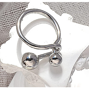 Polished Double Ball Statement Ring for Women Stainless Steel Spinning Simple Bead Band Finger Rings Comfort Fit Fashion Geometrical Holiday Birthday Christmas Jewelry Size 8