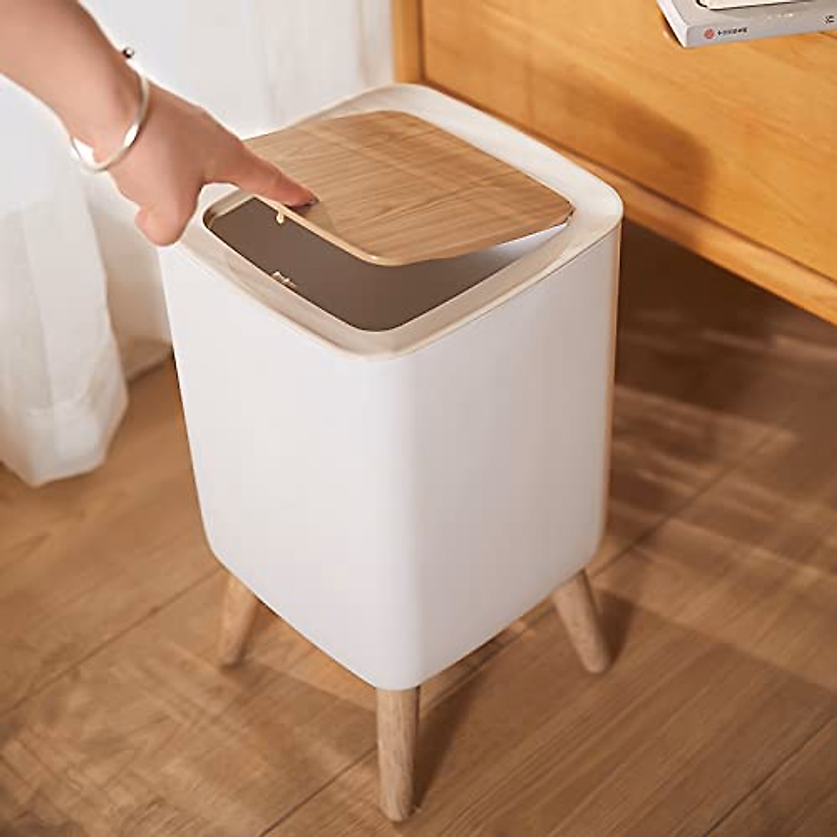 Bedroom Trash Can with Lid,Garbage Can for Bathroom,Living Room Trash Can with Push Button, Small Trash Bin,Plastic Rubbish Bin for Office, Kitchen, 2.6 Gallon&0.5 Gallon (2 Pieces)