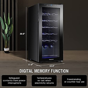Phiestina Wine Cooler Wine and Beverage Refrigerator 18 Bottles or 15 Bottles 9 cans Beer Fridge Freestanding,with Removable Shelves Interior Lighting Digital Touch Control for Home/Bar/Office