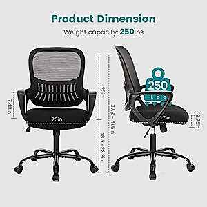 Office Chair, Ergonomic Office Chair Computer Chair Mesh Home Office Desk Chairs with Armrests, Rolling Swivel Chair with Lumbar Support Height Adjustable