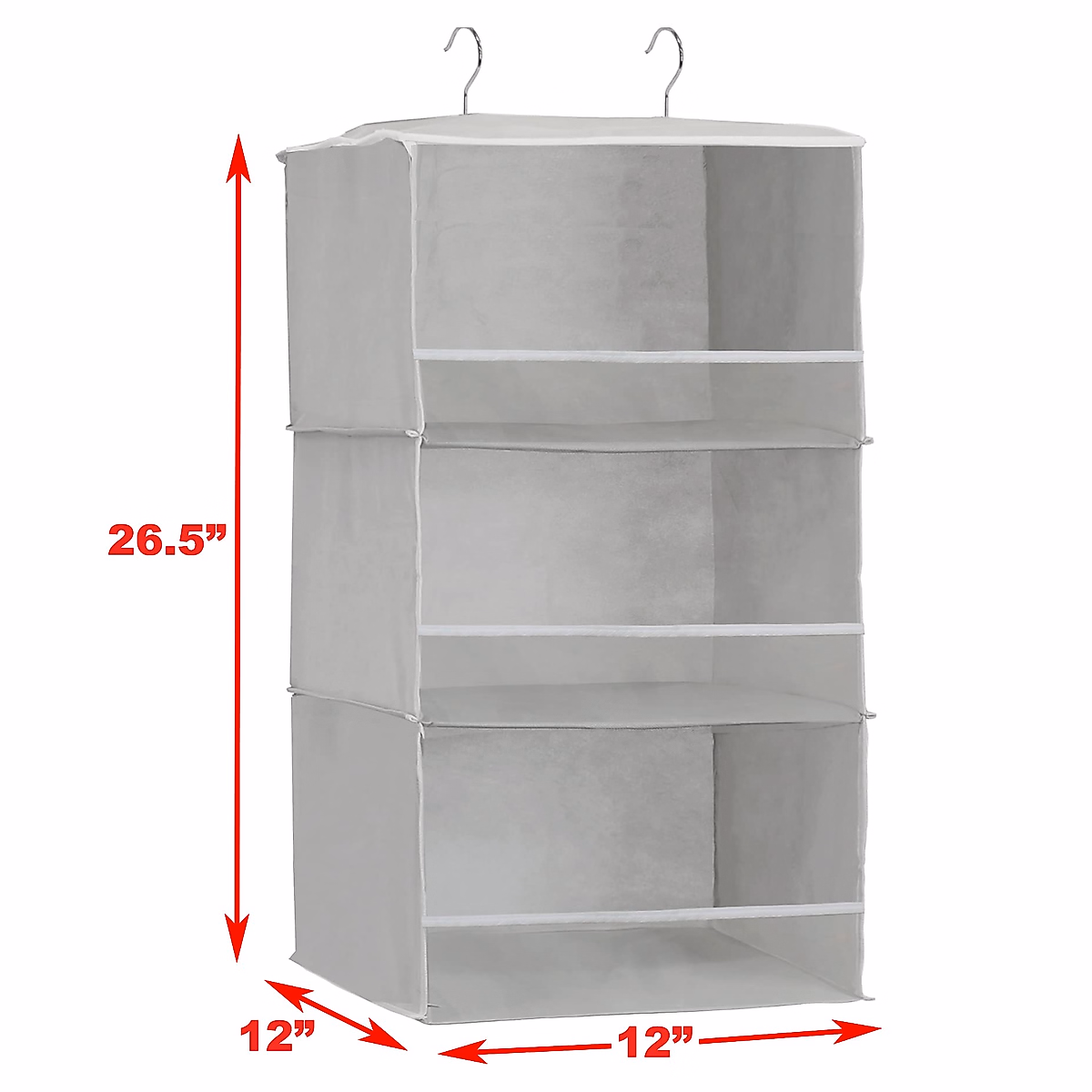 Simple Houseware 3 Shelves Hanging Closet Organizer with Front Stopper, Grey