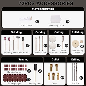 YEPLING Cordless Rotary Tool, 3.7V Li-ion Electric DIY Mini Grinder Kit with Front LED Work Light, 5 Variable Speed, 72pcs Accessories USB Charging Multi-Tool Perfect for Nail Polishing