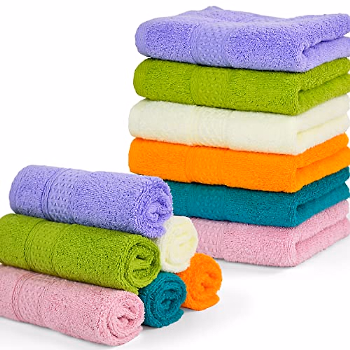 Cleanbear Hand Towels and Washcloths Set, 6 Hand Towel 6 Wash Cloths with Assorted Colors, Ultra Soft Bathroom Towels Set