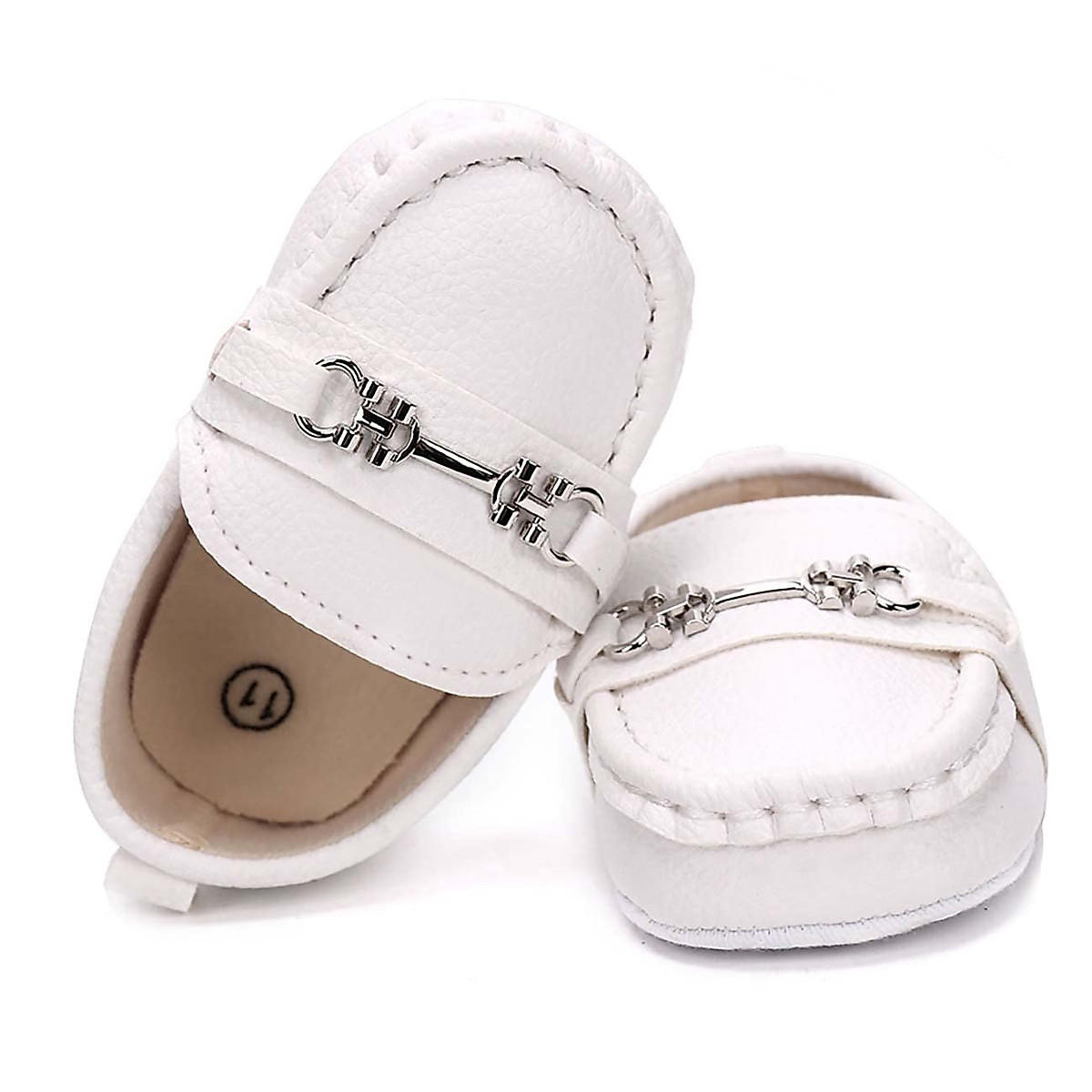 Greceen Baby Boys and Girls Classic PU Leather Loafers are Suitable for Crawling, Wedding Dress, Birthday Parties, First Walking Crib Shoes 224 White 11