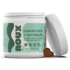 Roux Probiotic & Multivitamin Chew for Dogs - Support Gut Health, Healthy Joints & Seasonal Allergies - Digestive Enzymes & Omega-3s to Prevent Itchy Skin/Ears (Dogs Over 60 Lbs, Made in US, 60ct)