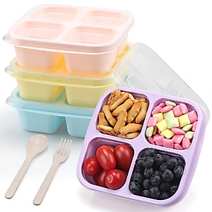 HOUPEACE Snack Containers,4 Pack Reusable Divided 4 Compartment Meal Prep Containers Snack Box Container for Snacks,Fruits,Nuts,Cookies,Candies, Pink