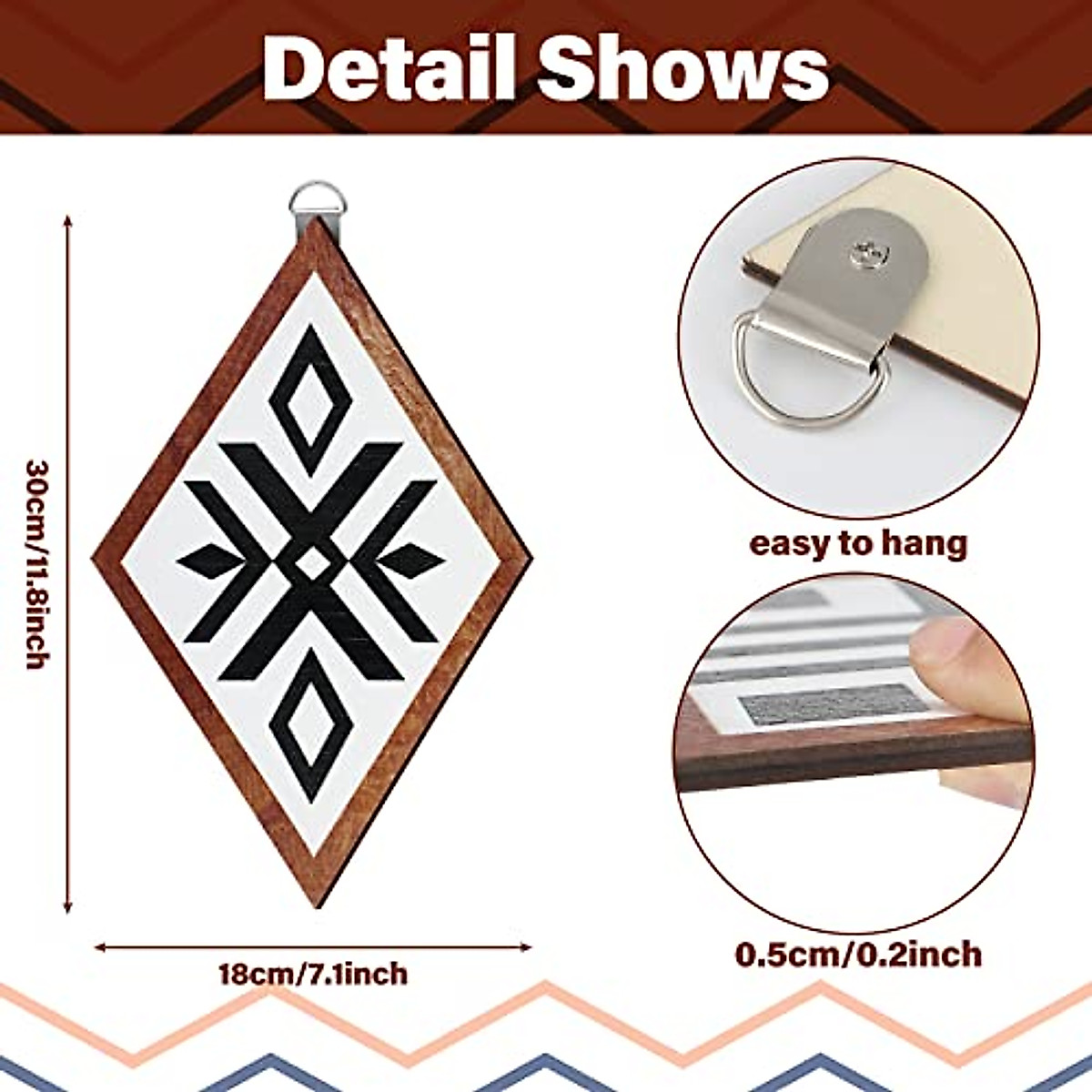 3 Pcs Western Farmhouse Home Wall Decor Wooden Boho Aztec Southwestern Wall Art Black White Hanging Modern Home Decor Geometric Sign Frame Rustic Wood Prints for Bedroom, 12 Inch (White Background)