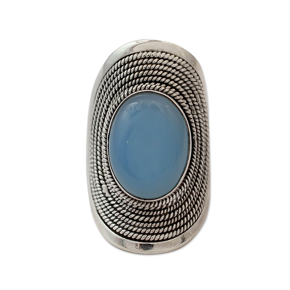 NOVICA Artisan Handmade .925 Sterling Silver Cocktail Ring Jewelry Chalcedony from India Blue Single Stone Placid Serenity Bollywood Bohemian 'Jaipur Skies'