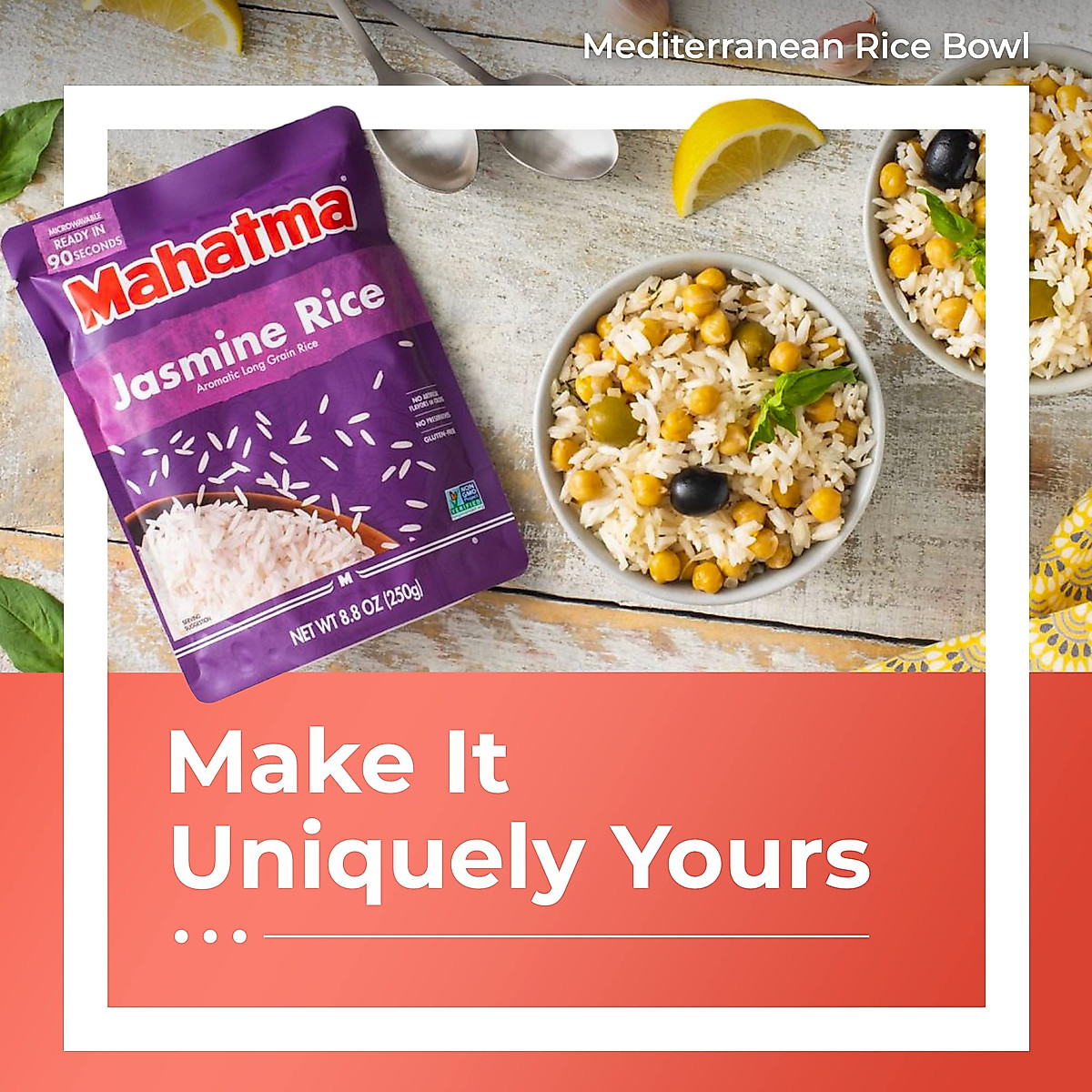 Mahatma Ready to Heat Jasmine Rice, Precooked Rice, Microwaveable in 90 Seconds, Six 8.8-Ounce Bags