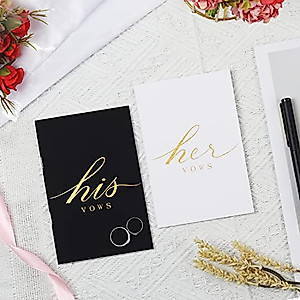 CARAVELOVE Vow Books for Wedding His and Hers Vows Book with 28 Pages-5.9''×3.9'' Vow Booklet (Black+White/Gold Foil)
