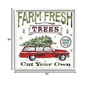 Stupell Industries Farm Fresh Trees Vintage Christmas Advertisement Station Wagon, Designed by Anne Tavoletti White Framed Wall Art, 24 x 24