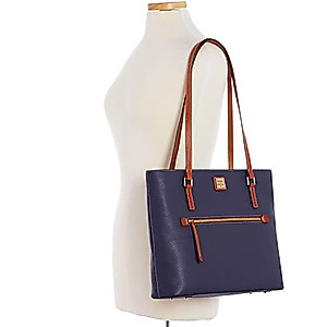 Dooney & Bourke Tote Bags for Women, Large Leather Shopper Totes with Long Shoulder Straps - Navy Blue