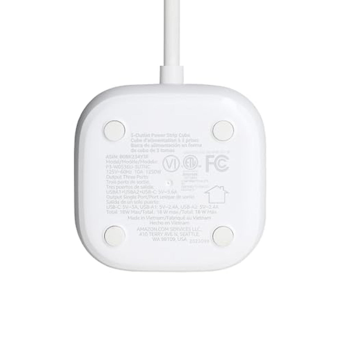 Amazon Basics Power Strip Cube 3 Outlet 3 USB Ports, 1 USB-C(15W) and 2 USB-A(12W), 5 ft Extension Cord, Home, Office, Travel, White