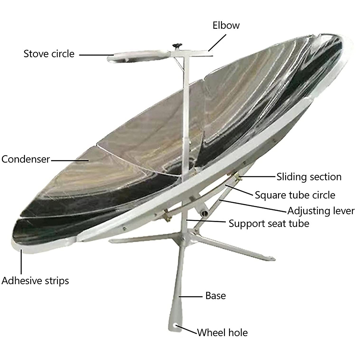 Concentrating Solar Cooker, 59'' Diameter Camping Outdoor Solar Cooker for Outdoor Cooking Steaming, Solar Heating, Visual Education DIY Solar Concentrator, Instantaneous Temperature 1472-1832℉
