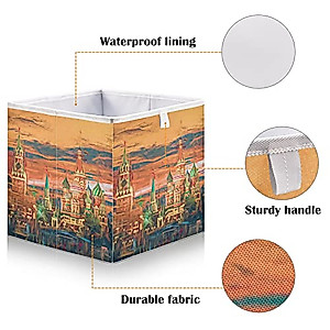 RunningBear Painting Moscow Cathedral Storage Basket Storage Bin Square Collapsible Nursery Hamper Cloth Baskets Containers Organizer for Nursery Toys Kids Room