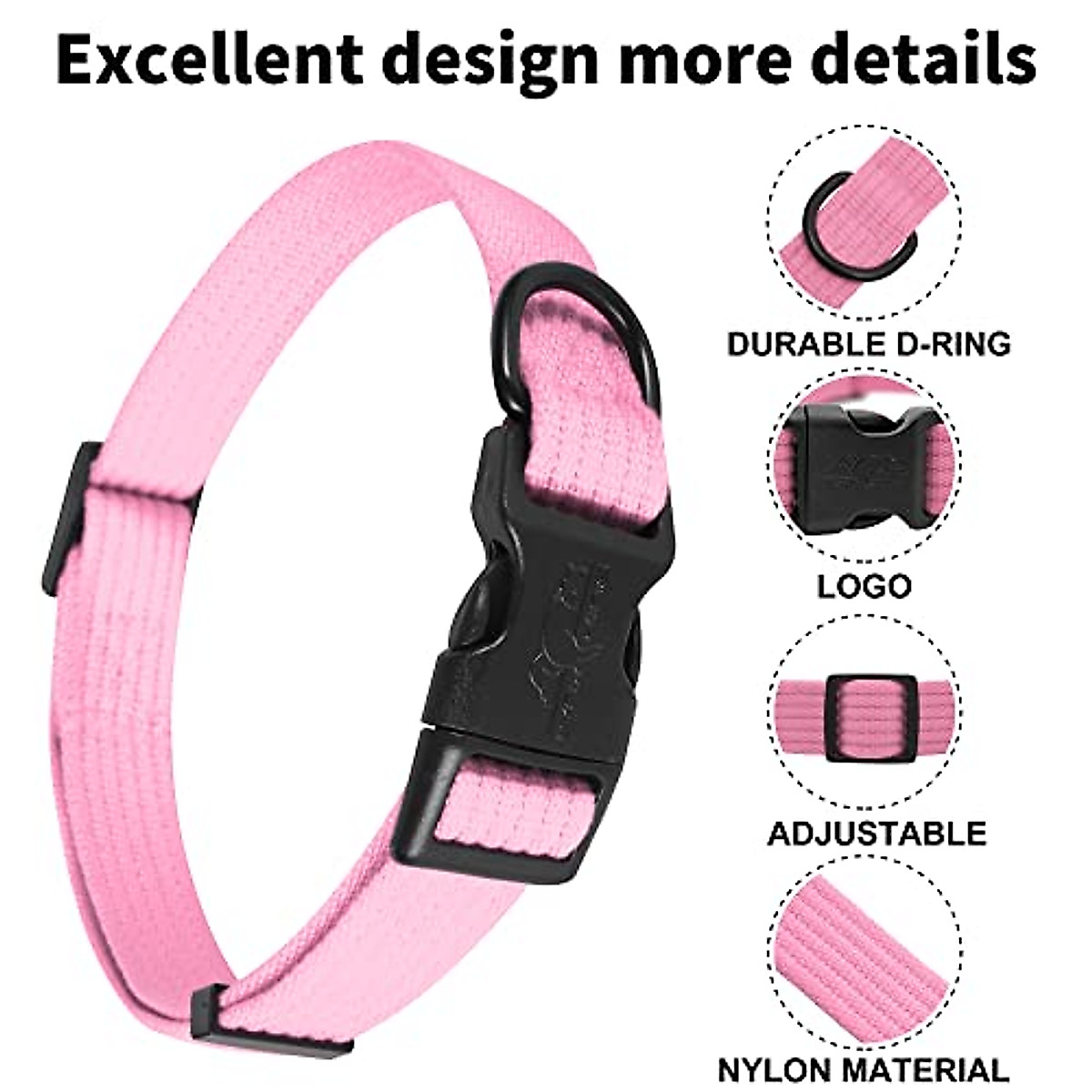 lynxking Dog Collar Soft Padded Breathable Cotton Solid Color Strong Adjustable Pet Collar for Little Puppy