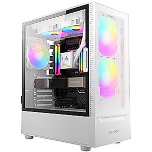Antec NX410 ATX Mid-Tower Case, Tempered Glass Side Panel, Full Side View, Pre-Installed 2 x 140mm in Front & 1 x 120 mm ARGB Fans in Rear (White) (9734088000)