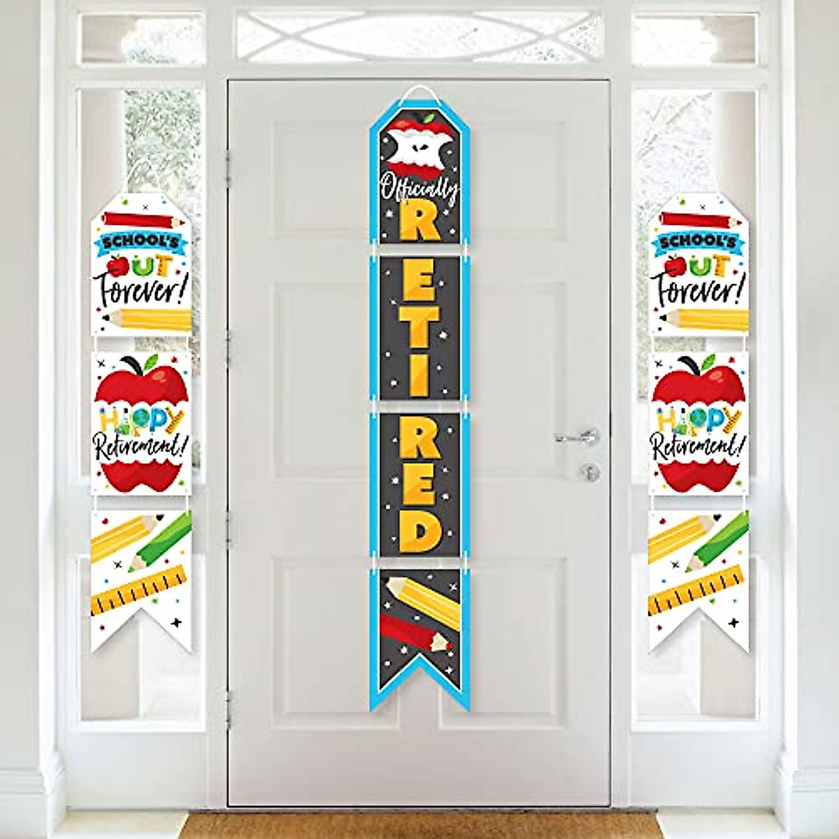 Big Dot of Happiness Teacher Retirement - Hanging Vertical Paper Door Banners - Happy Retirement Party Wall Decoration Kit - Indoor Door Decor