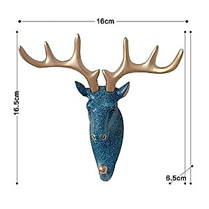 LBSLMJB 6PCS Coat Hooks Wall Mounted Creative Antlers Decorative Hooks, Hooks for Hanging Towels, Animal Shaped Blue Resin Wall Hook Rack for Bags, Hat, Cap, Scarf, Cup