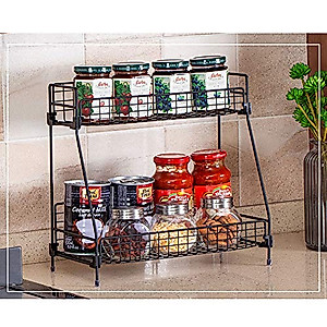 kaileyouxiangongsi 2-Tier Bathroom Countertop Organizer -Cosmetic Organizer- Makeup Organizer Holder for Bathroom -Kitchen Organizer Storage Wire Shelves Basket (Black)