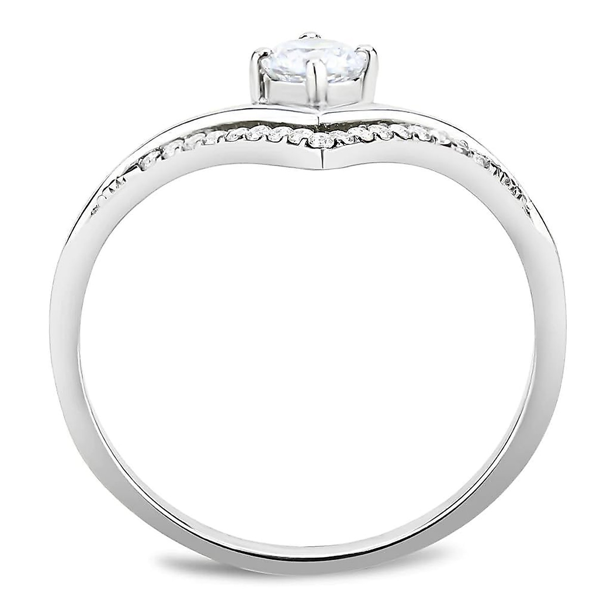 Womens Ring Mountain Top Stainless Steel Ring with AAA Grade CZ in Clear 6