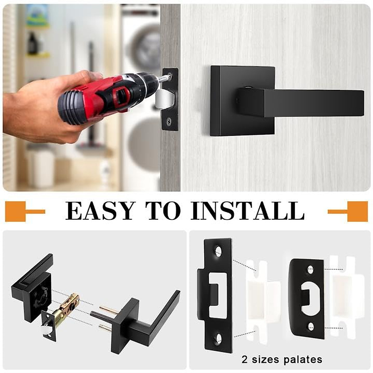 Probrico Matte Black Passage Door Levers Square Hall Closet Handles, Heavy Duty Interior Non-Locking Lever Sets, Reversible for Right & Left Side, 5 Pack