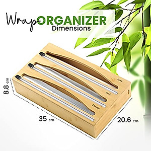 Utopia Kitchen 3 in 1 Foil and Plastic Wrap Organizer, Plastic Wrap Dispenser with Cutter, Bamboo Dispenser for Kitchen Organization and Storage - Fits 12 Inch Rolls - Natural
