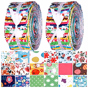 70 Pcs Spring Jelly Fabric Patchwork Roll, 2.55 Inch Easter Fabric Quilting Strips Roll up Jelly Fabric Patchwork Fabric Bundles for Holiday Quilters and Sewing DIY Crafts