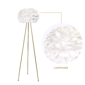Maxax Feather Floor Lamp, Tripod Floor Lamp with White Feather Shade, Standing Light for Bedrooms/Dining Room/Living Room/Kitchen, Gold Classic